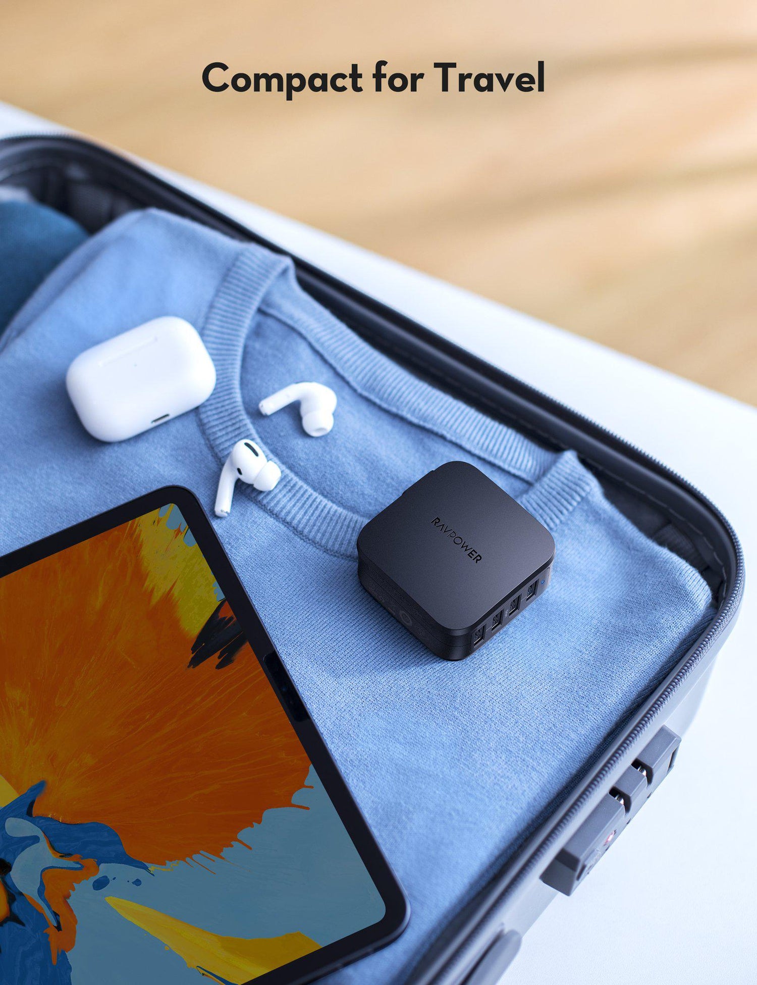 RAVPower USB Wall Charger 40W 8A 4-Port with Foldable Plug, iPhone Cha