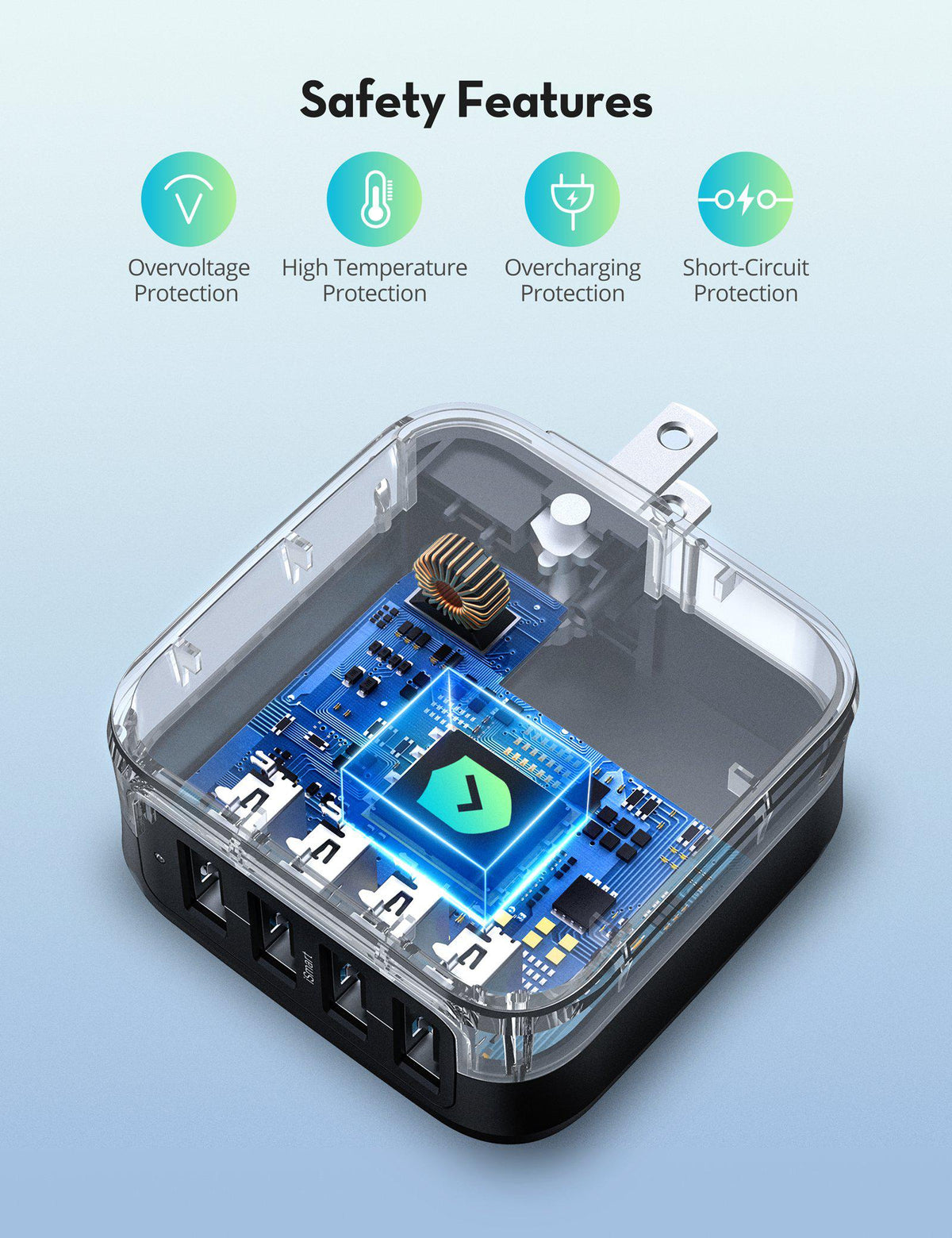 RAVPower USB Wall Charger 40W 8A 4-Port with Foldable Plug, iPhone Cha