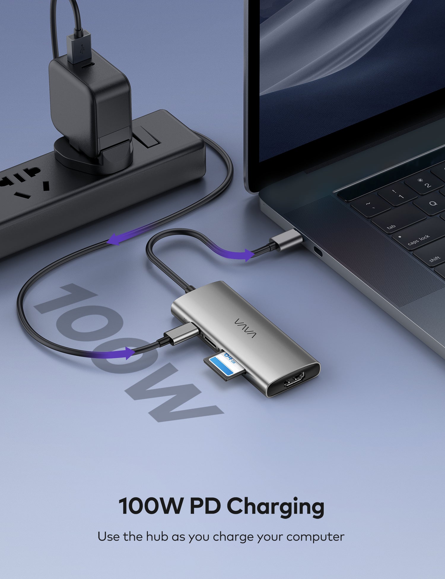 USB C Hub, 7-in-1 USB C Adapter with 100W Power Delivery Charging Port